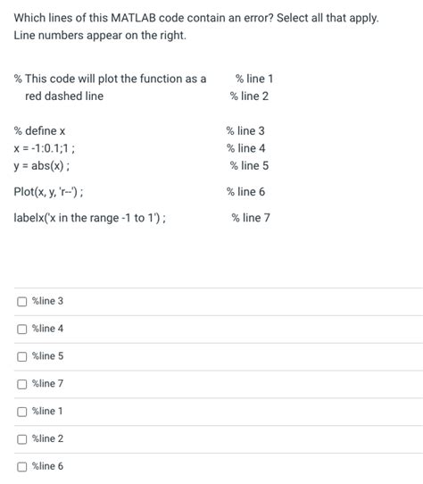 Solved Which Lines Of This MATLAB Code Contain An Error Chegg