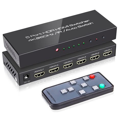 Roofull 5 Port 4k Hdmi Switch With Remote Premium 5 In 1 Out 4k 60hz Hdmi2 0 Switcher Selector