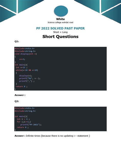 Bscs Cc 112 Pf 2022 Solved Pdf Integer Computer Science Pointer