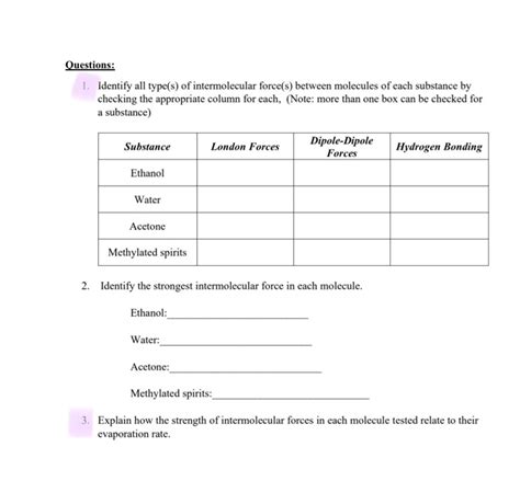 Solved Identify All Type S Of Intermolecular Force S