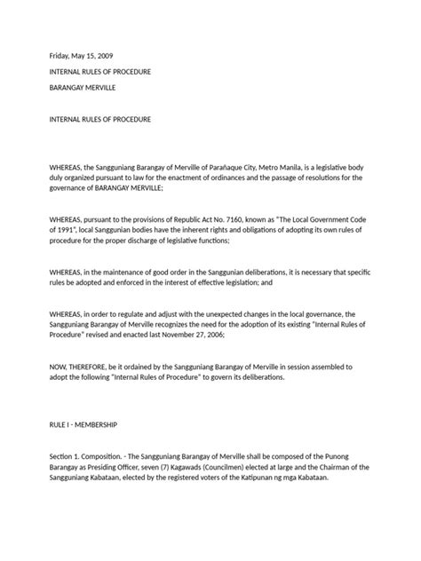 Irp Sample Barangay Pdf Quorum Committee