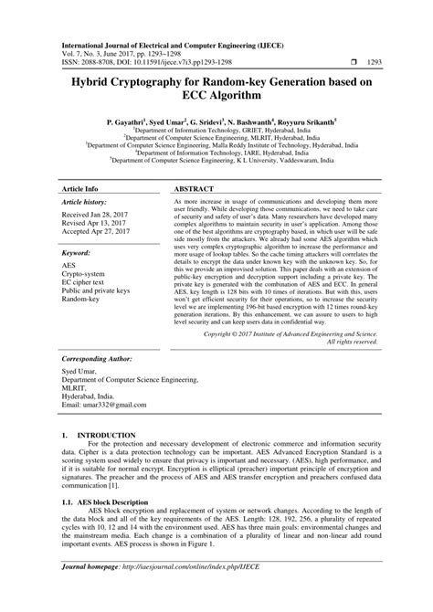 Pdf Hybrid Cryptography For Random Key Generation Based On Ecc Algorithm