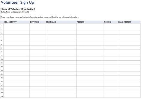 Volunteer Sign Up Sheets 14 Free Samples And Templates