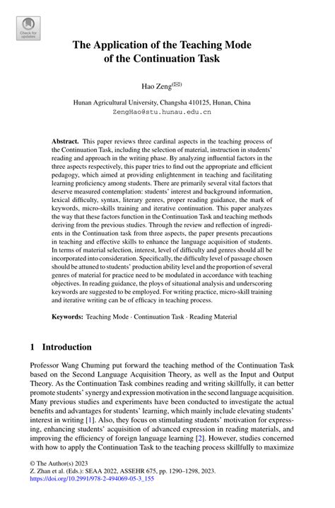 Pdf The Application Of The Teaching Mode Of The Continuation Task