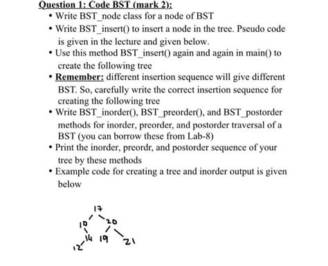 Solved Question 1 Code Bst Mark 2 • Write Bstnode Class
