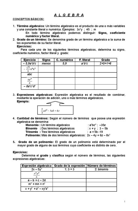 Álgebra Y Conceptos Básicos A L G E B R A Conceptos 1 Algebraico Un Algebraico Es El