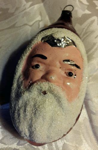 Rare Vintage~glass Eyes~blown Glass Santa Claus Head Christmas Ornament