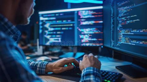 Software Developer Coder Immersed In Coding Working On Laptop