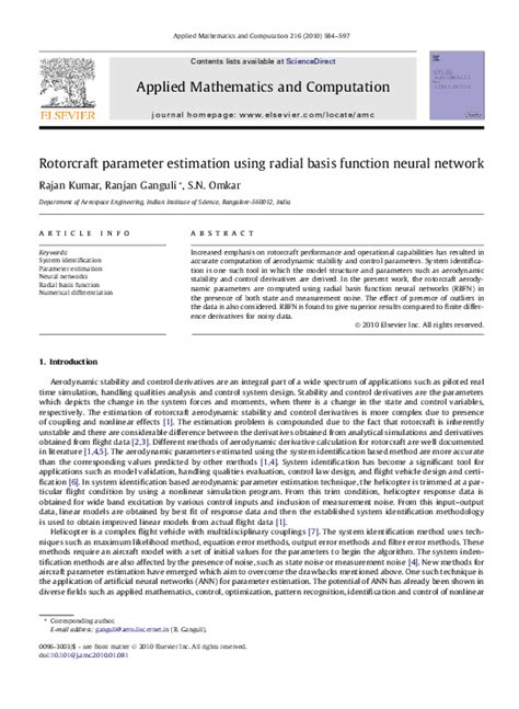 Pdf Rotorcraft Parameter Estimation Using Radial Basis Function Neural Network