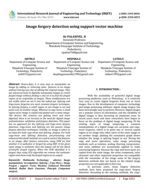 Irjet Image Forgery Detection Using Support Vector Machine Pdf