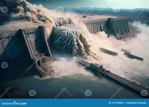 Spring Flood Broke Through The Dam Neural Network Ai Generated Stock Illustration