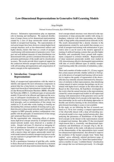 Pdf Low Dimensional Representations In Generative Self Learning Models