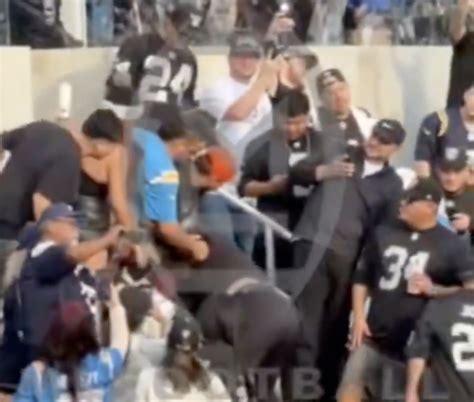 Raiders Chargers Fans Get Into Brutal Brawl At Sofi Stadium