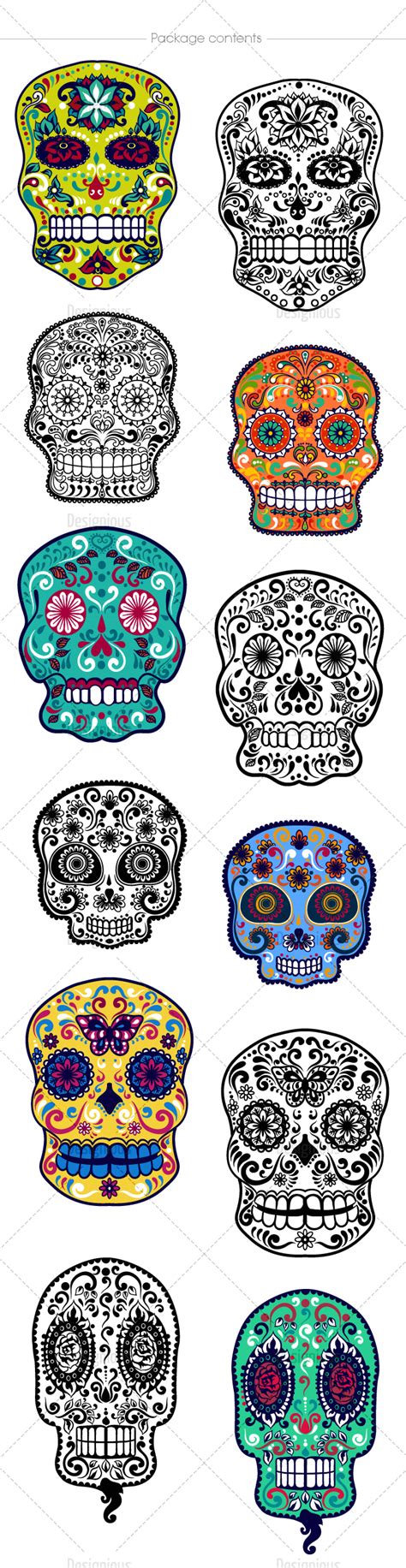 Sugar Skulls Vector Pack 36 Векторные клипарты текстурные фоны