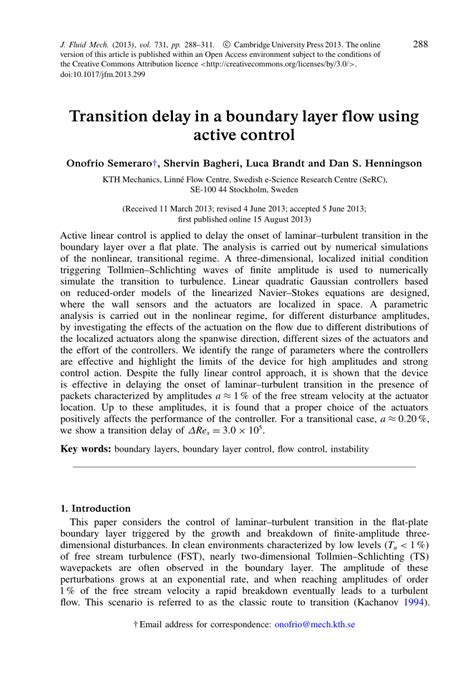 Pdf Transition Delay In A Boundary Layer Flow Using Active Control