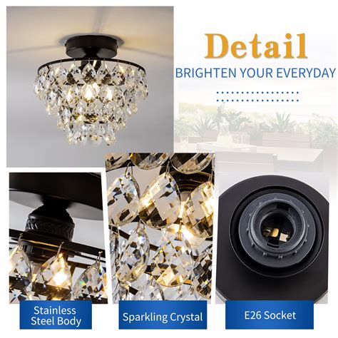 Modern Small Crystal Ceiling Light Fixture Matt Black Semi Flush Mount