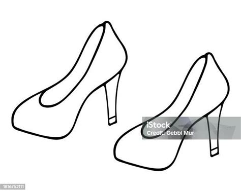 신발 한 켤레 둥근 발가락이 있는 신발 측면도 굽이 높은 여성용 신발 낙서 스타일 0명에 대한 스톡 벡터 아트 및 기타 이미지 Istock