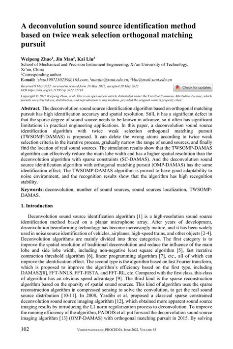 Pdf A Deconvolution Sound Source Identification Method Based On Twice