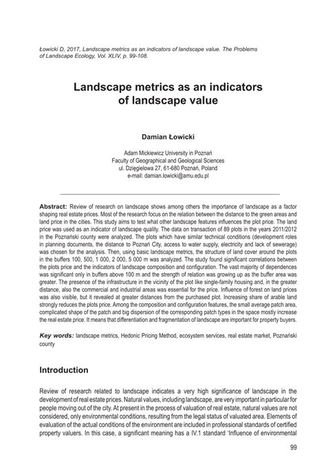 Pdf Landscape Metrics As An Indicators Of Landscape Value