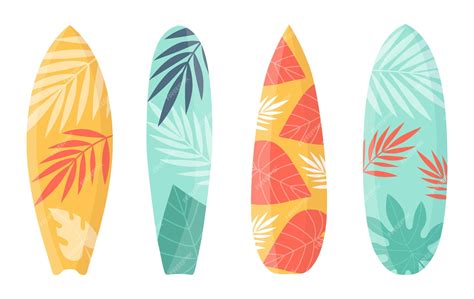 Colección De Tablas De Surf De Dibujos Animados Para Surfear En Olas