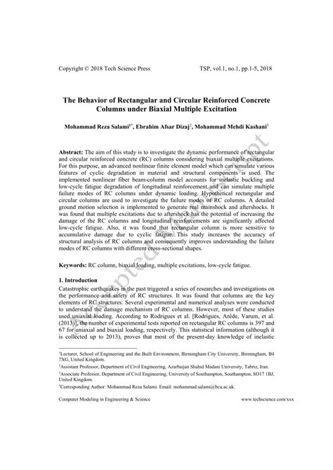 Pdf The Behavior Of Rectangular And Circular Reinforced Concrete Columns Under Biaxial