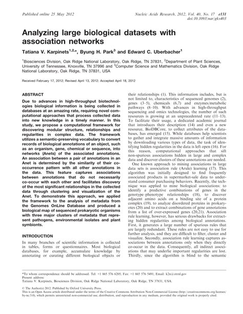 Pdf Analyzing Large Biological Datasets With Association Networks