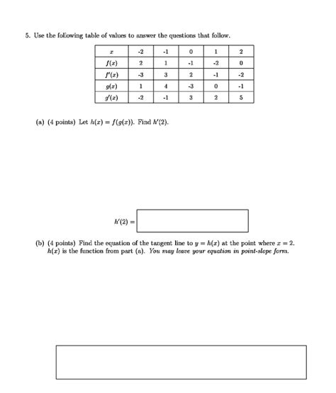 Texts Use The Following Table Of Values To Answer The Questions That Follow 5 Use The