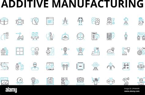 Additive Manufacturing Linear Icons Set D Printing Layering Polymerization Filament Resin