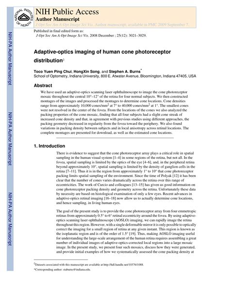 Pdf Adaptive Optics Imaging Of Human Cone Photoreceptor Distribution