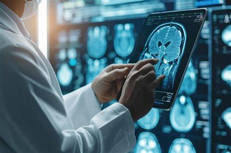 Premium Ai Image A Doctor Carefully Analyzing A Computed Tomography Doctor Using An Ai Based