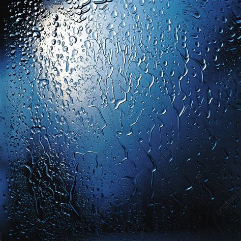 Blue Light Shines Through Rainy Window Background Water Droplets