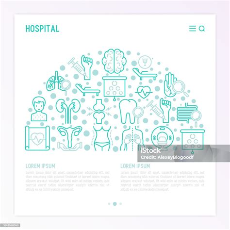 의사의 표기법에 대 한 얇은 라인 아이콘으로 30 원에 병원 개념 신경과 위장 수동 치료 안과 심장 알레르기 피부과 벡터 일러스트입니다 Mri 스캔에 대한 스톡 벡터 아트