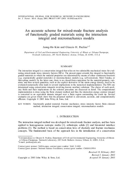 Pdf An Accurate Scheme For Mixed‐mode Fracture Analysis Of Functionally Graded Materials Using