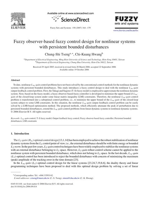 Pdf Robust Fuzzy Observer Based Fuzzy Control Design For Nonlinear
