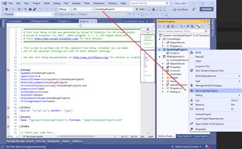 unable to get setup file to start with visual and installer stack