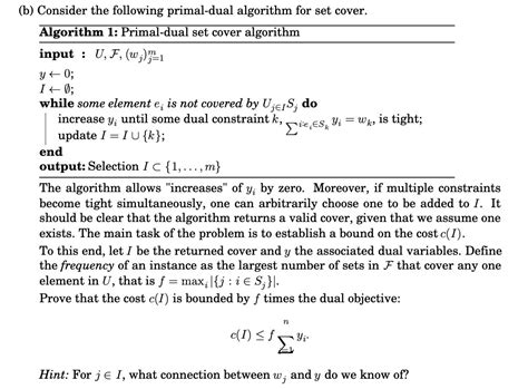 B Consider The Following Primal Dual Algorithm For Set Cover Course Hero