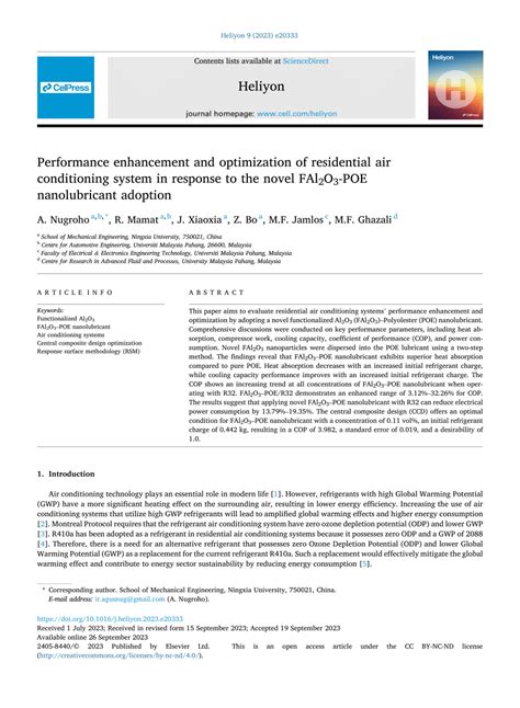 Pdf Performance Enhancement And Optimization Of Residential Air Conditioning System In