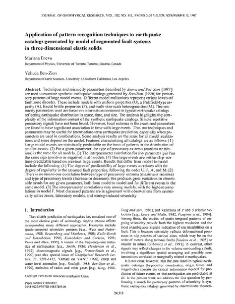 Pdf Application Of Pattern Recognition Techniques To Earthquake