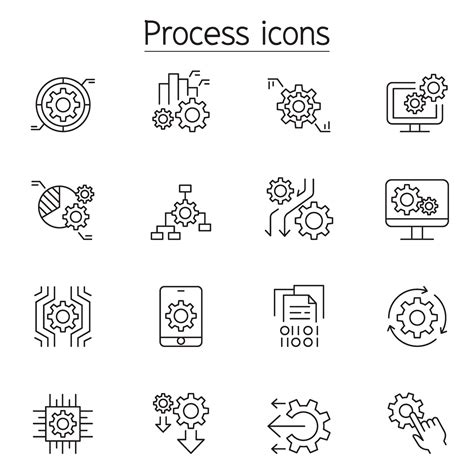 Processing Icons Set In Thin Line Style 2068010 Vector Art At Vecteezy