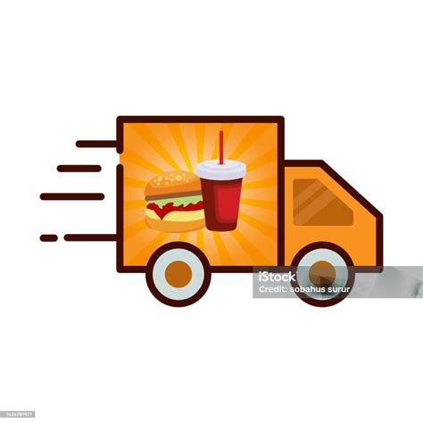 음식이있는 트럭 라인 컬러 아이콘 배달 푸드 트럭 플랫 스타일 편집 가능한 스트로크 디자인 템플릿 벡터 거리에 대한 스톡 벡터 아트 및 기타 이미지 Istock