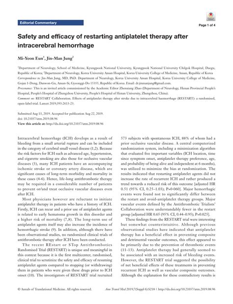Pdf Safety And Efficacy Of Restarting Antiplatelet Therapy After