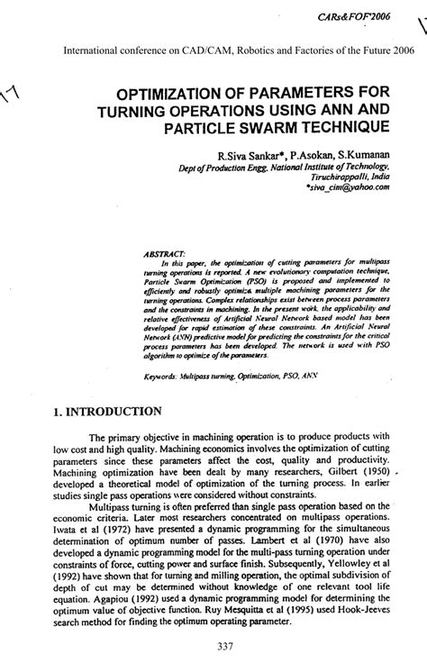 pdf optimization of parameters for turning operations using ann and