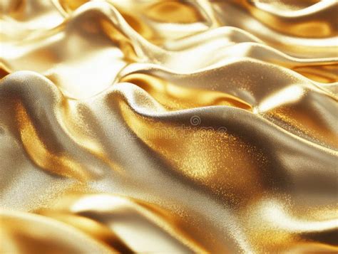 Abstract Background With Smooth Flowing Golden Liquid Waves With A Reflective Texture Stock