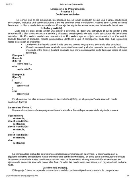 Laboratorio De Programaciónif Else Anidado Pdf Programación De