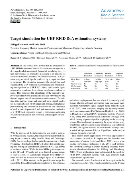 Pdf Target Simulation For Uhf Rfid Doa Estimation Systems