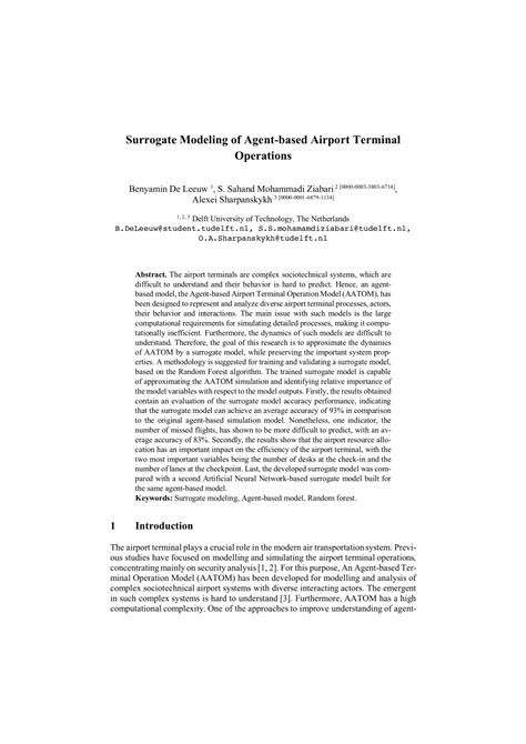 Pdf Surrogate Modeling Of Agent Based Airport Terminal Operations