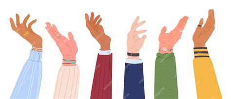 Diversas Mãos Humanas Braços De Desenhos Animados Com Diferentes Cores De Pele Mãos Masculinas E