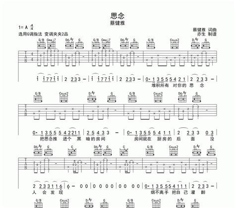 思念吉他谱 蔡健雅 思念g调弹唱谱 318曲谱