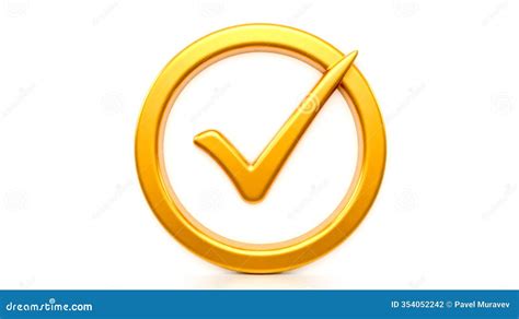 Shiny Golden Checkmark Icon Inside Circular Frame On White Background Representing Approval