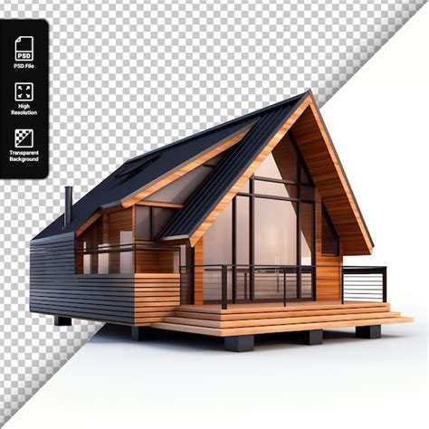 Psd современный деревянный дом с большими окнами и верандой изолированный на прозрачном фоне